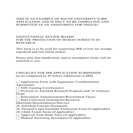 This Is An Example Of South Universitys Irb Application And Is Ondocx