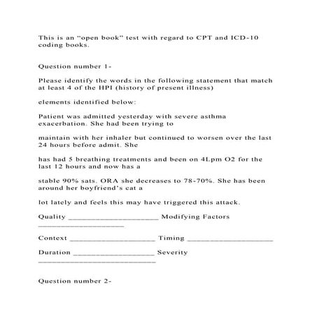 This is an open book” test with regard to CPT and ICD-10 coding boo ...