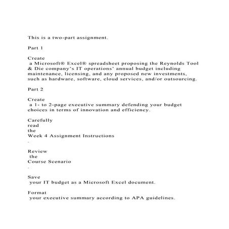 This Is A Two Part Assignmentpart 1create A Microsoft® Docx
