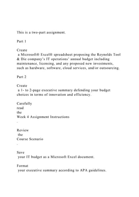 This Is A Two Part Assignmentpart 1create A Microsoft® Docx