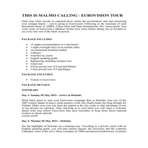 THIS IS MALMO CALLING - EUROVISION TOUR | PDF