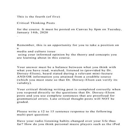 This is the fourth (of five)Critical Thinking Postsfor the c.docx