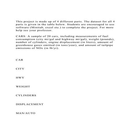 This project is made up of 4 different parts. The dataset for al | DOCX