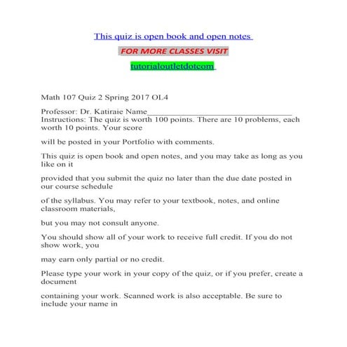 This quiz is open book and open notes/tutorialoutlet | DOC