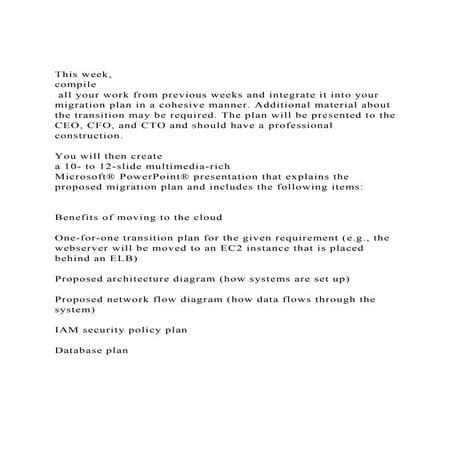 This week, compile all your work from previous weeks and int | PDF