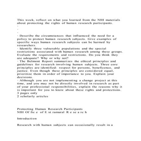 This week, reflect on what you learned from the NIH materials abou | PDF