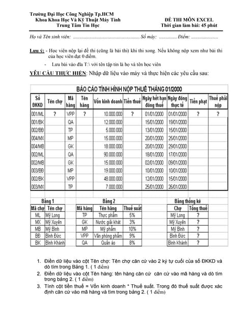 De thuc hanh excel so 3 | PDF