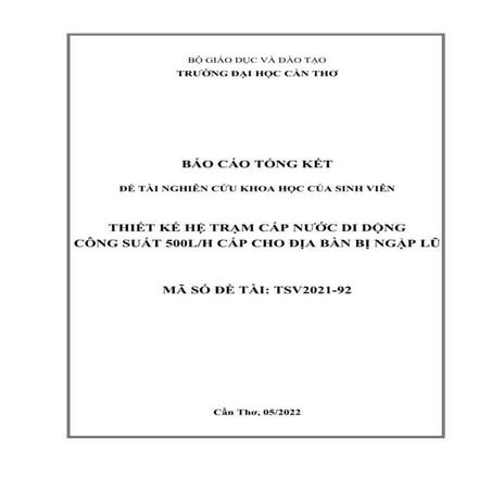 Thiết kế hệ trạm cấp nước di động công suất 500Lh cấp cho địa bàn bị ...