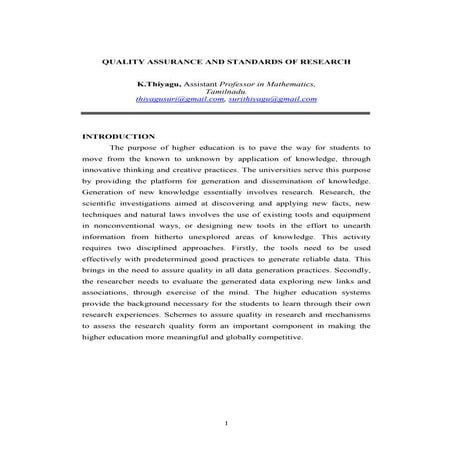 QUALITY ASSURANCE AND STANDARDS OF RESEARCH | PDF