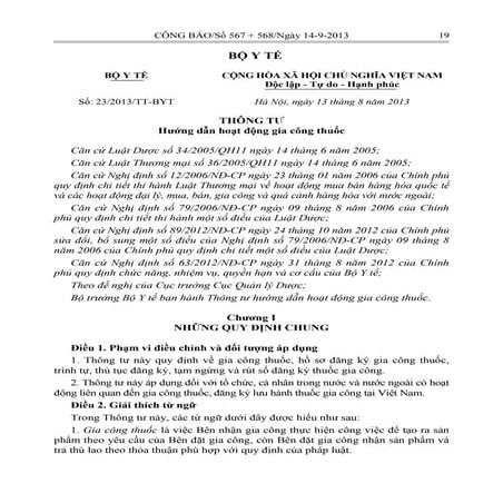 Thông tư 23-2013 TT-BYT hướng dẫn hoạt động gia công thuốc | PDF