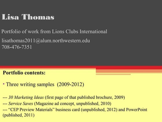 Lisa Thomas - writing samples.portfolio | PPT