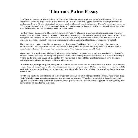 Thomas Paine Essay. Lambton College of Applied Arts and Technology | PDF