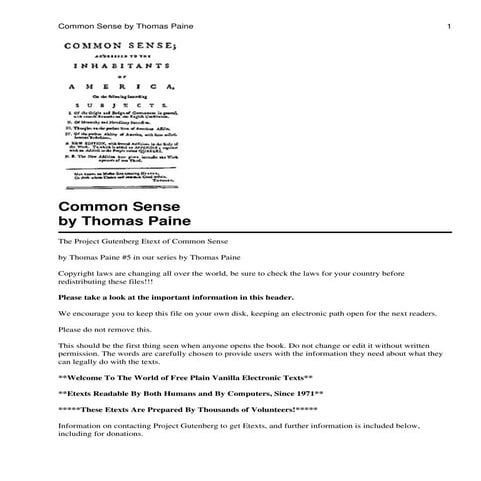 Thomas Paine -Common sense | PDF