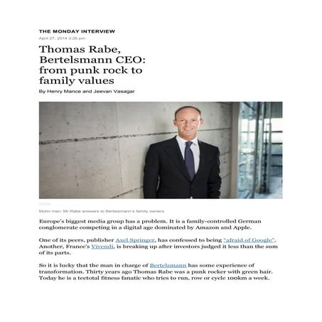 Thomas Rabe - Bertelsmann ceo - from punk rock to family values | PDF