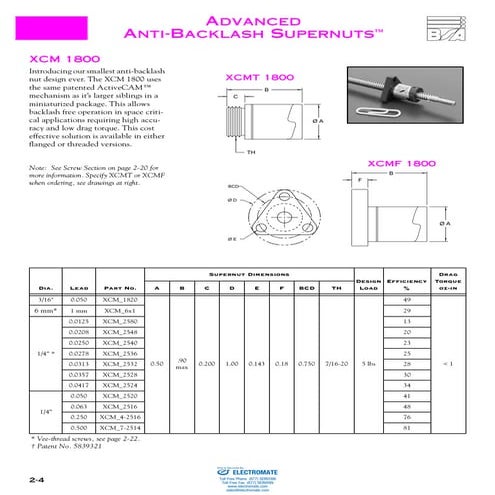 Thomson BSA Advanced Anti-Backlash Supernuts XCM 1800 | PDF