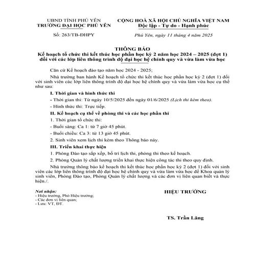 Thong bao 263-DHPY (11.4.2025) Ke hoach thi KTHP HK2 (dot 1) nam hoc 2024-2025.signed.pdf