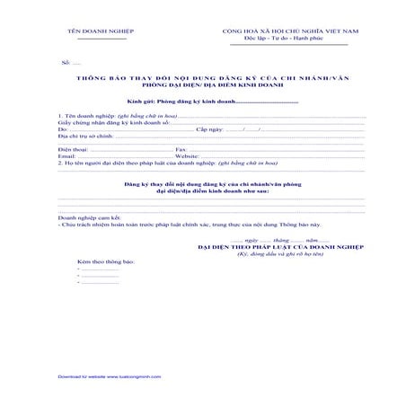 Thong bao thay doi dkkd cua cn vpdd-ddkd | DOC