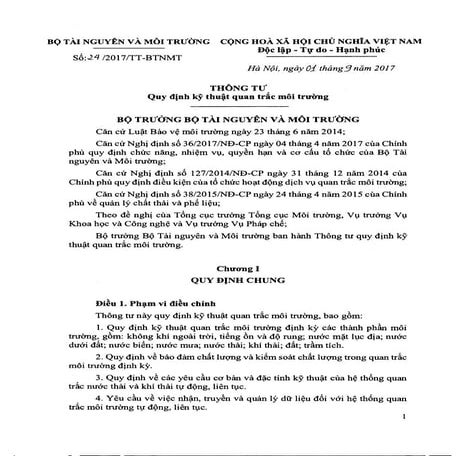Thông tư 24/2017/TT-BTNMT quy định kỹ thuật quan trắc môi trường | PDF