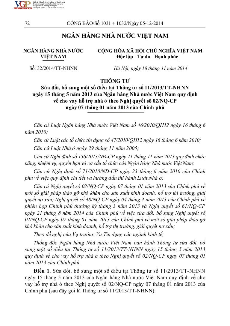 Thong tu 32/2014/TT NHNN