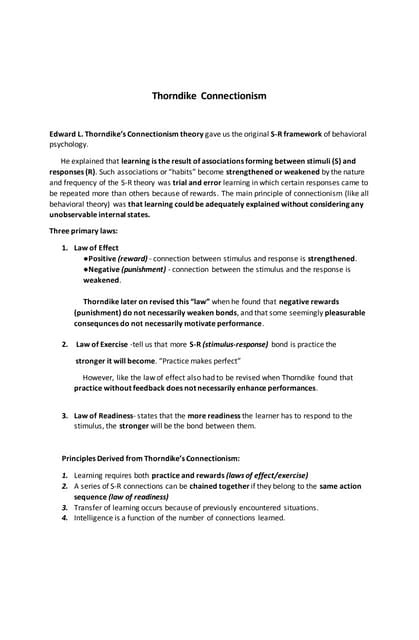 CONNECTIONISM THEORY OF EDWARD THORNDIKE | PPTX