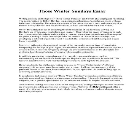 Those Winter Sundays Essay. Bethel University | PDF