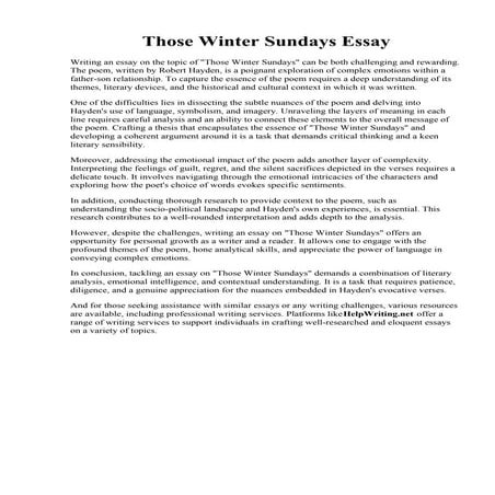 Those Winter Sundays Essay | PDF