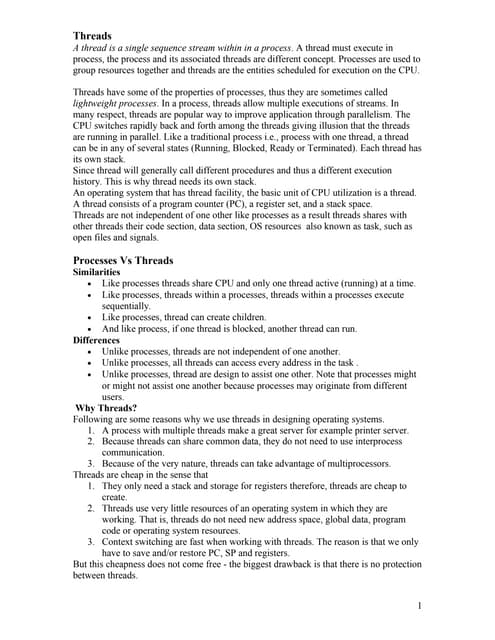 Threads Operating System Ppt