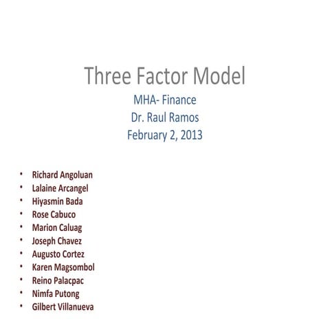 Three factor model | PPT | Stocks and Bonds | Personal Investing