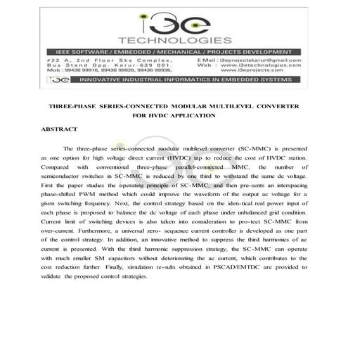 Three phase series-connected modular multilevel converter for hvdc ...