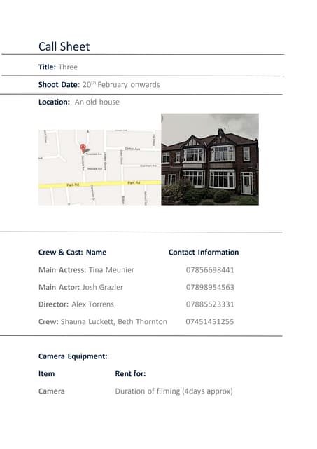 Call sheet second scene | PDF