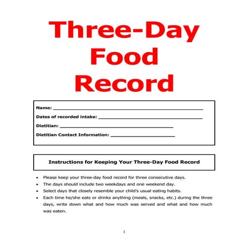 Three-Day Food Record | PDF