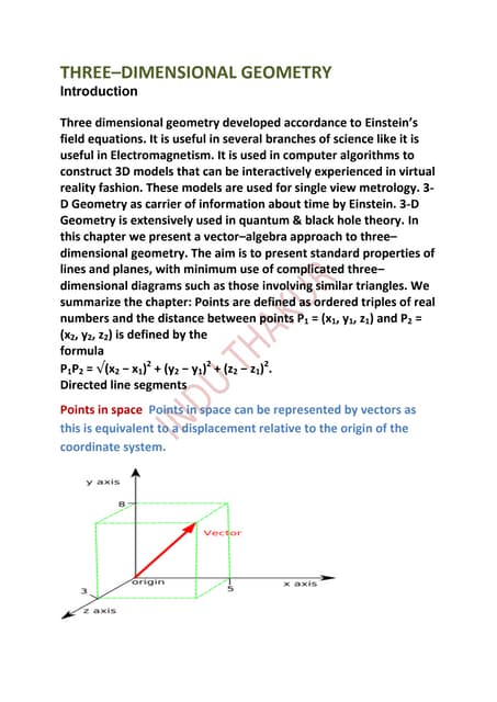 THREE DIMENSIONAL GEOMETRY | PPTX | Physics | Science