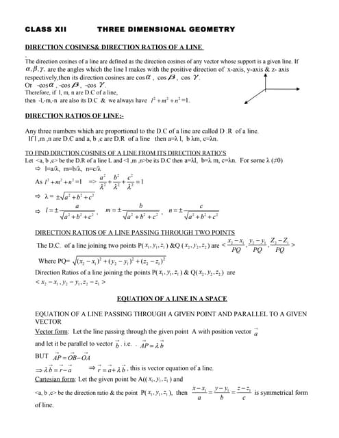 Three Dimensional Geometry(Class 12) | PPTX