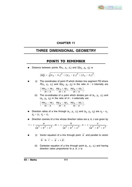 Three Dimensional Geometry(Class 12) | PPTX
