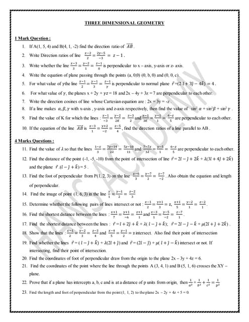 THREE DIMENSIONAL GEOMETRY | PPTX