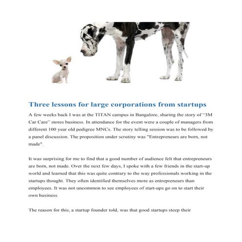 Three lessons for large corporations from startups | PDF | Startups ...
