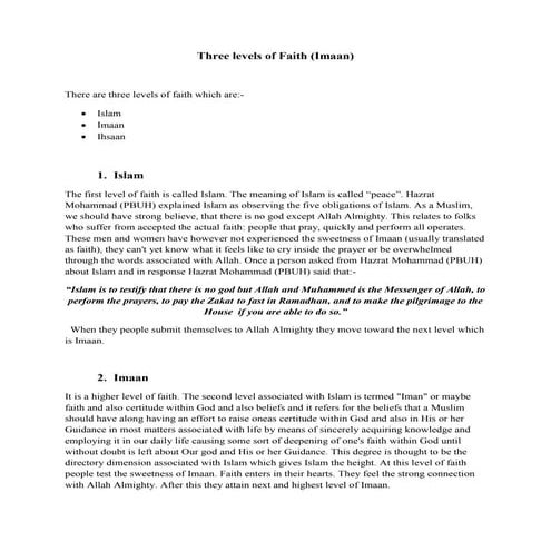 Three levels of imaan | PDF