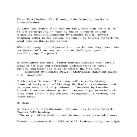 Three Part Outline The History of the Manning the Rails I. Intr | DOCX