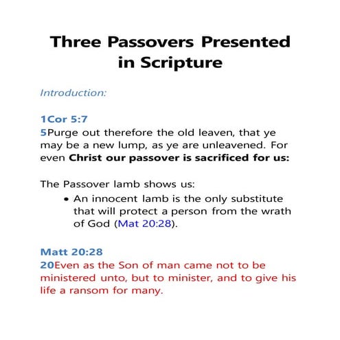 Three Passovers Presented in Scripture | PDF