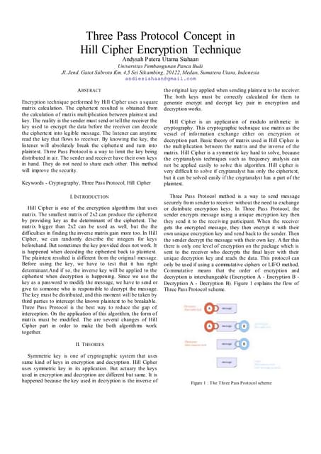 Three Pass Protocol Concept In Hill Cipher Encryption Technique Pdf