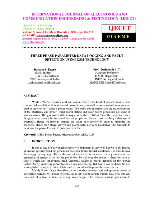 Three Phase Parameter Data Logging And Fault Detection Pdf Free Download