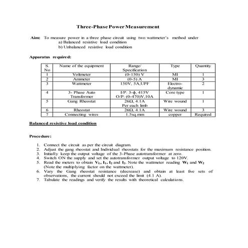 Three phase power measurement | DOCX