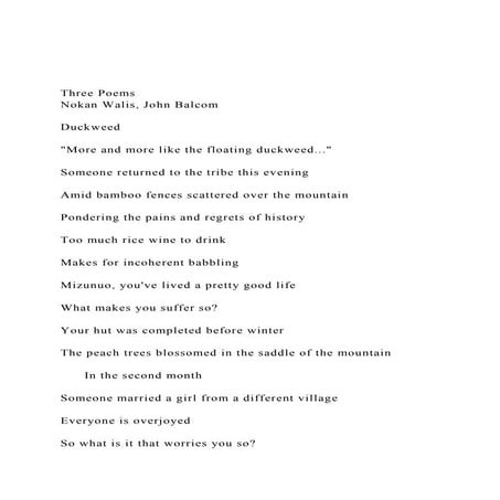 Three Poems Nokan Walis, John Balcom Duckweed More.docx