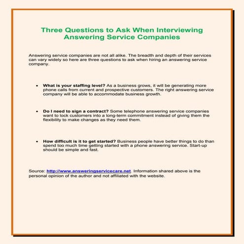 Three Questions to Ask When Interviewing Answering Service Companies | PDF