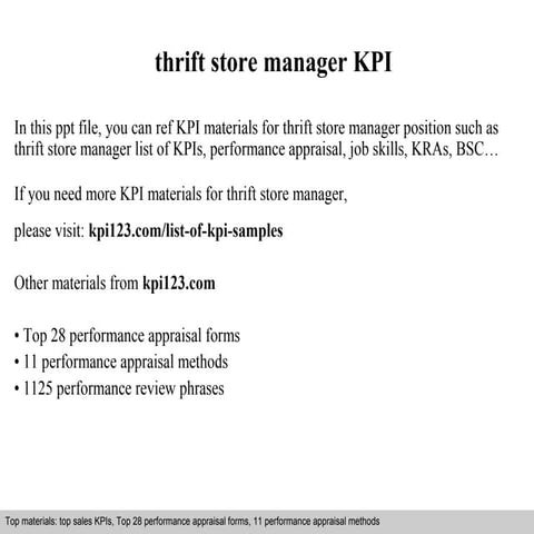 Thrift store manager kpi | PPT