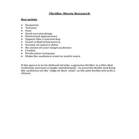 Thriller movie research | DOCX | Horror | Genres