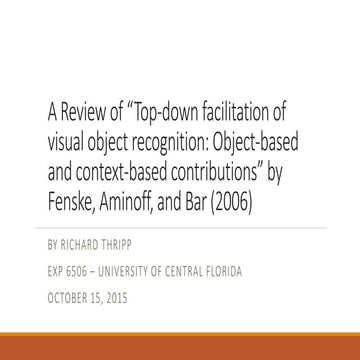 A Review Of Top Down Facilitation Of Visual Object Recognition Object