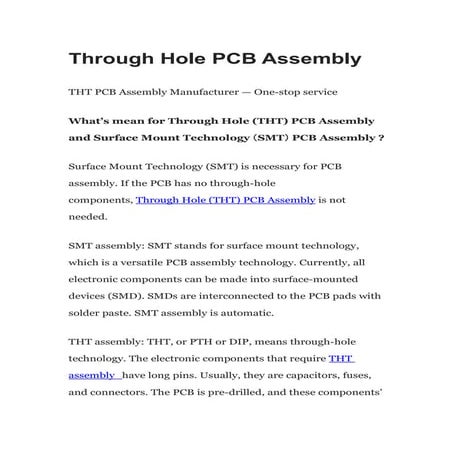 THT PCB Assembly Manufacturer — One-stop service | PDF