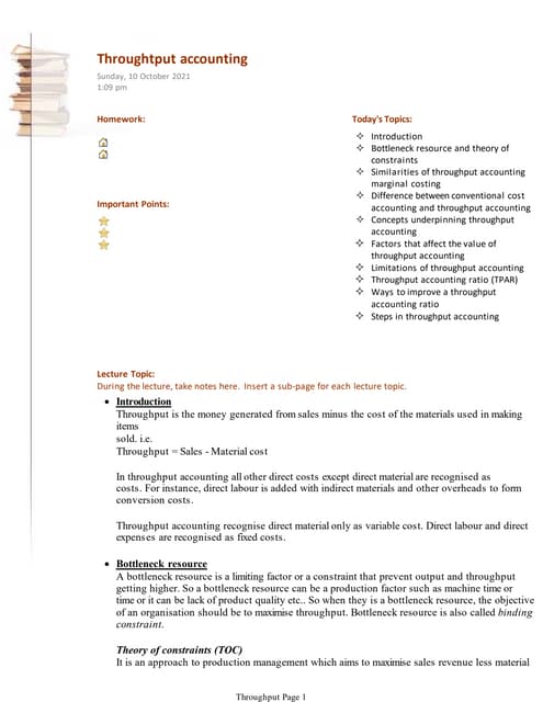 Throughput accounting | PDF