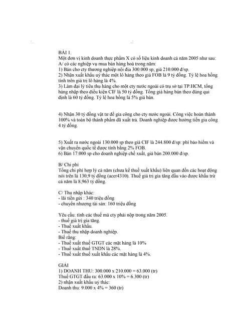 100 bài tập kế toán thuế có lời giải và đáp án | DOC